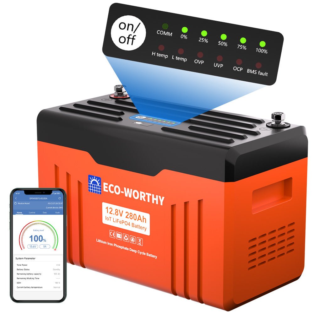 12V 280AH Lifepo4 Lithium Battery Bluetooth with SOC LEDs and Low Temp ...