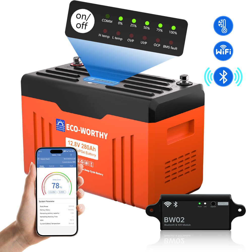 12V 280AH Lifepo4 Lithium Battery Bluetooth with SOC LEDs and Low Temp ...