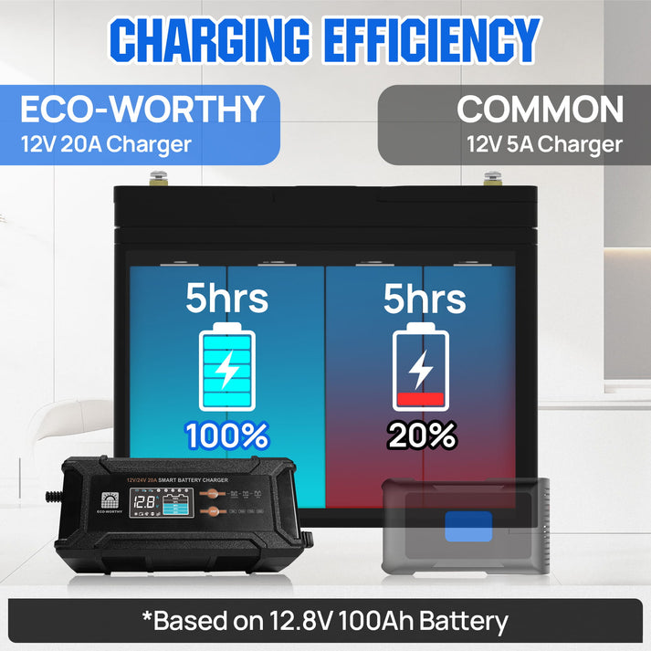 20A 12V/24V Smart Battery Charger with LCD Display for Multiple ...